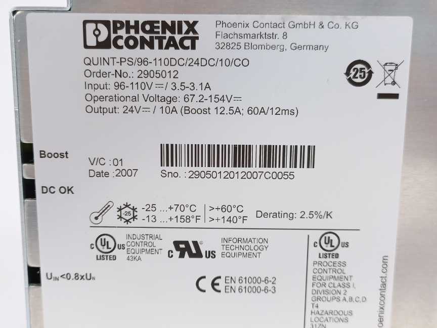 Phoenix Contact 2905012 QUINT-PS/96-110DC/24DC/10/CO - DC/DC converter ...