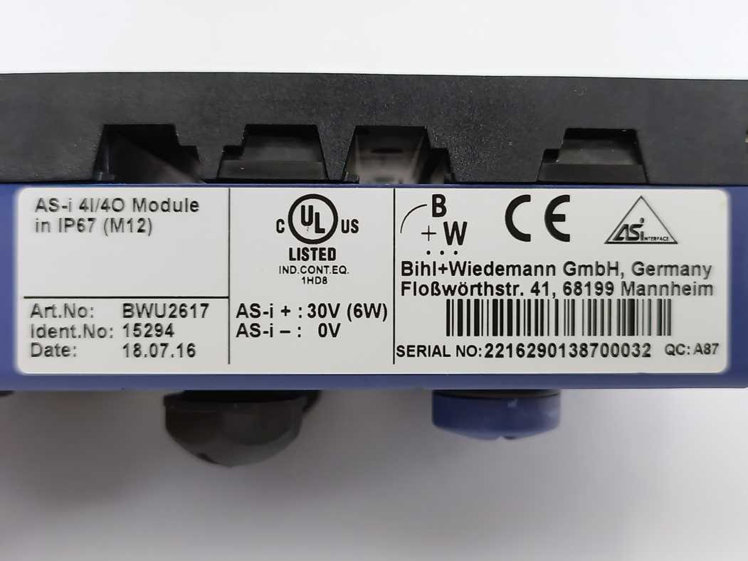 Bihl+Wiedemann BWU2617 ASi Digital I/O Module 8 M12 Sockets – Buy2Sell ApS